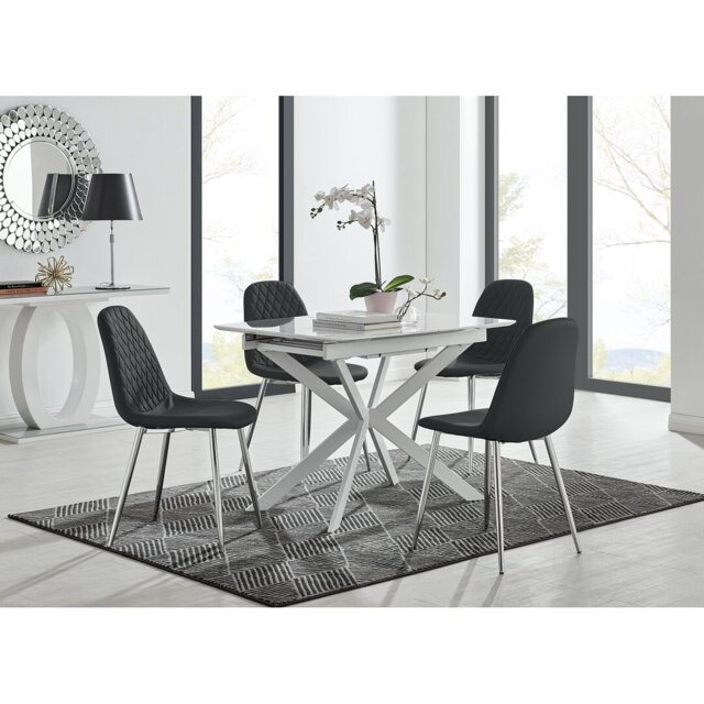 Eubanks Modern High Gloss Extendable Dining Table Set with x4 Luxury ...