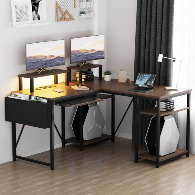 Computer Corner Desk with Shelves,Sockets and LED Lights by Wayfair ...