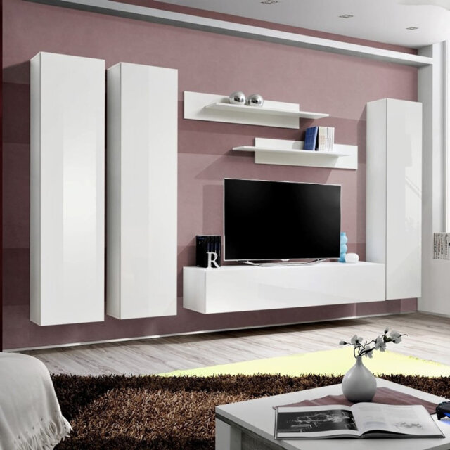 Fly C1 White Entertainment Unit 310cm - Modular Media Wall for TVs Up ...