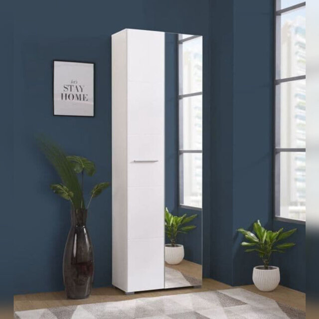 White Mirrored Wardrobe 60cm – Narrow Gloss Bedroom Storage With ...