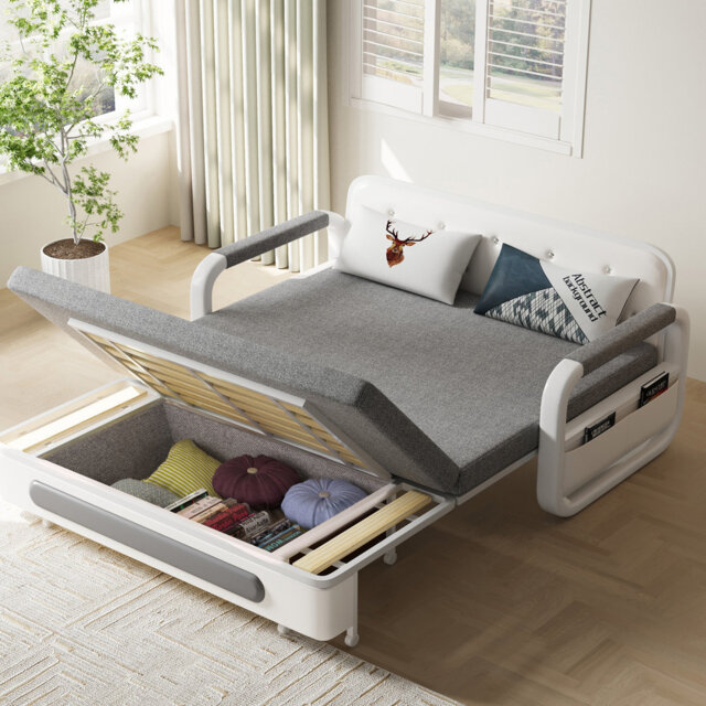 Two-Seater Storage Settee in Grey, Convertible Sofa Bed for Studio ...