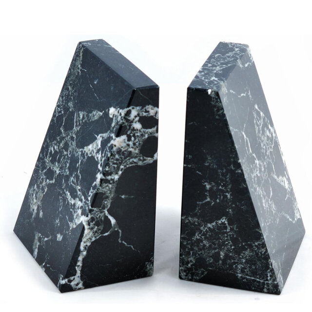 Himalayan Fossilstone Wedge Bookends - Natural Marble Book Holders with ...