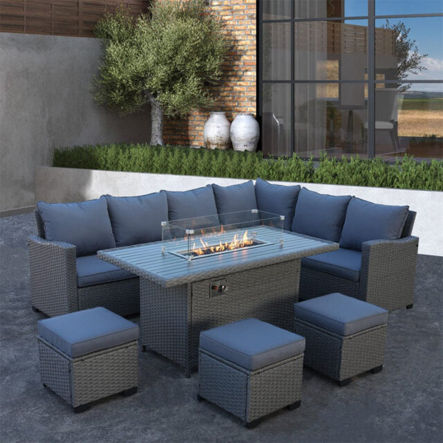 Right Facing Corner 9 Seater Aluminium Top Fire Pit Set With Stools ...