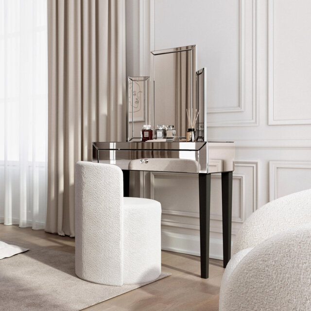 Laguna Silver Dressing Table With Paloma Tri-Fold Mirror & Lottie ...