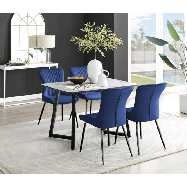 White & Grey Marble Effect Melamine Dining Table and Chairs - 4 Luxury ...