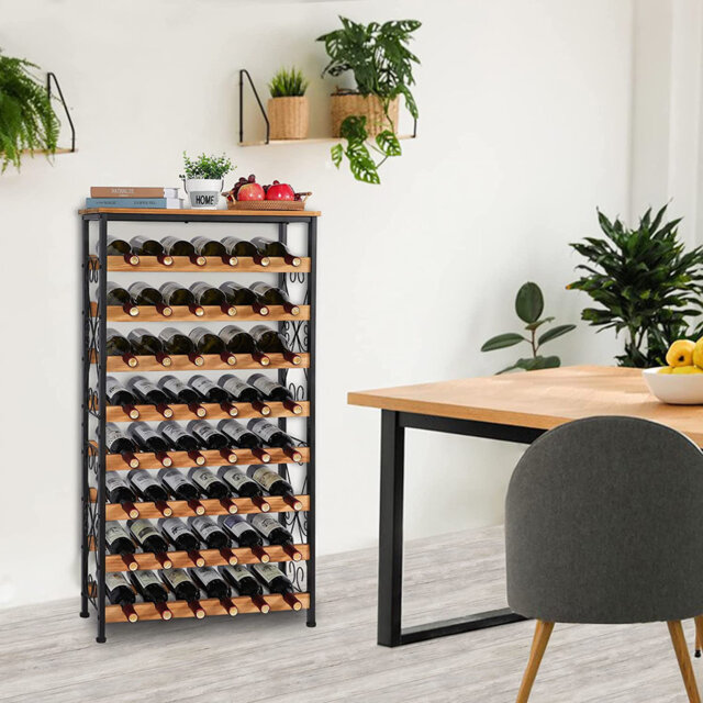 48 Bottles Floor Wine Rack With Wood Top, Freestanding Wine Bottle ...