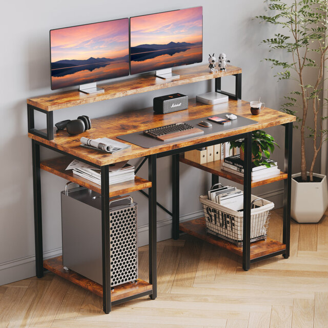 Office Desk With Small Table,Dual Monitor Computer desk,Writing Desk ...
