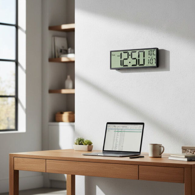 "15"" Large Digital Wall Clock Battery Operated Black Clock With Large ...