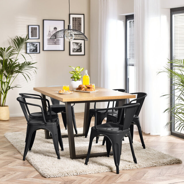 Mercee Traditional Rubberwood Dining Table Set With 4 Metal Industrial ...