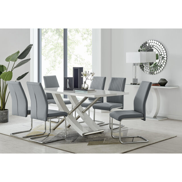 Alicia Modern Glass & Wood Finish Dining Table Set with 6 Upholstered ...