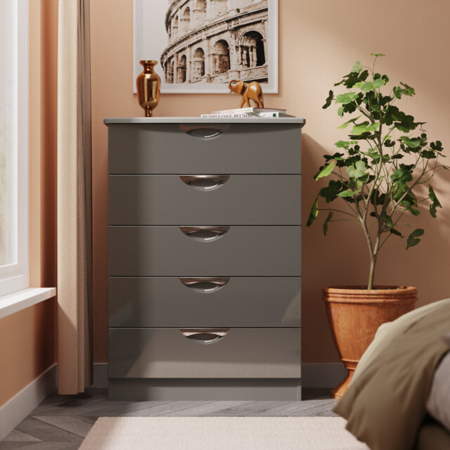 Camden 5 Drawer Chest in Grey Gloss & Dusk Grey (Ready Assembled) by ...