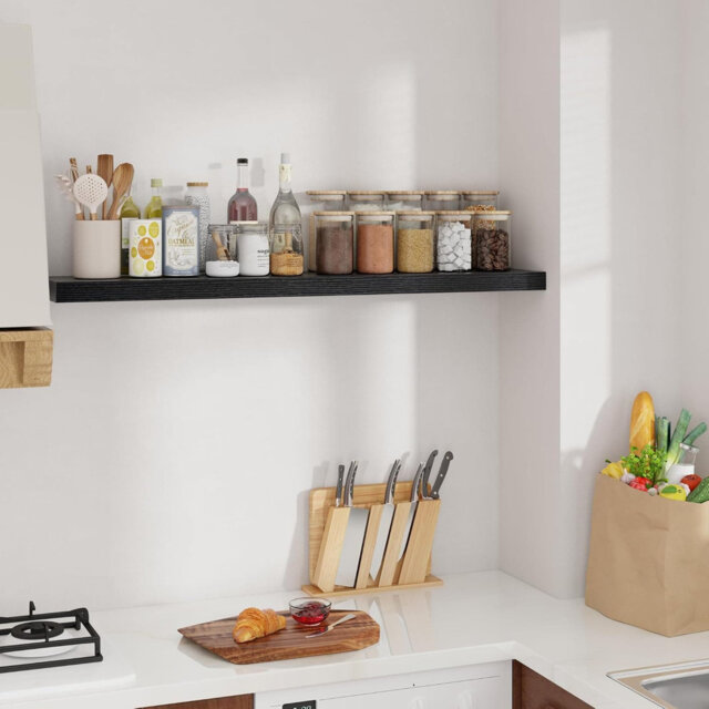 120cm Black Extra - Long Floating Wall Shelf - Ideal for Living Room ...