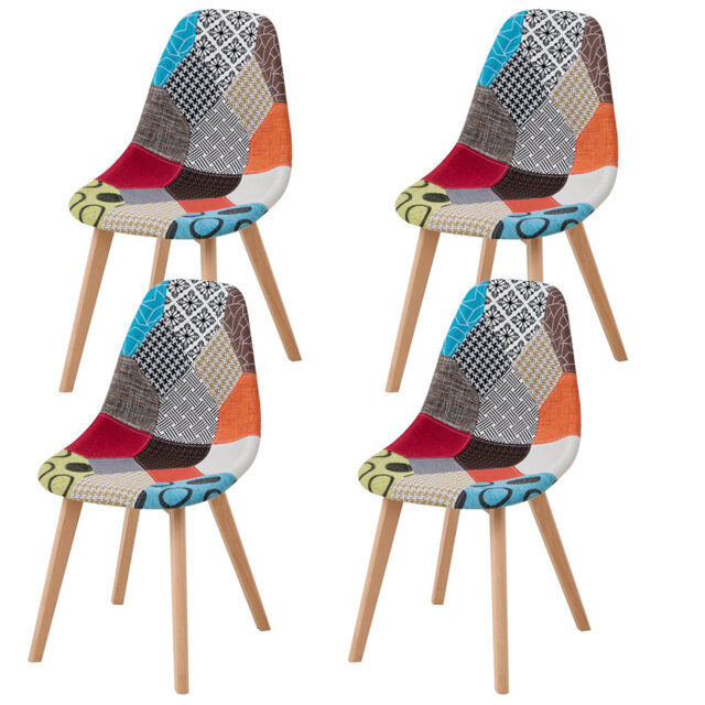 Set Of 4 Upholstered Dining Chairs With Beech Legs, Multicolor ...