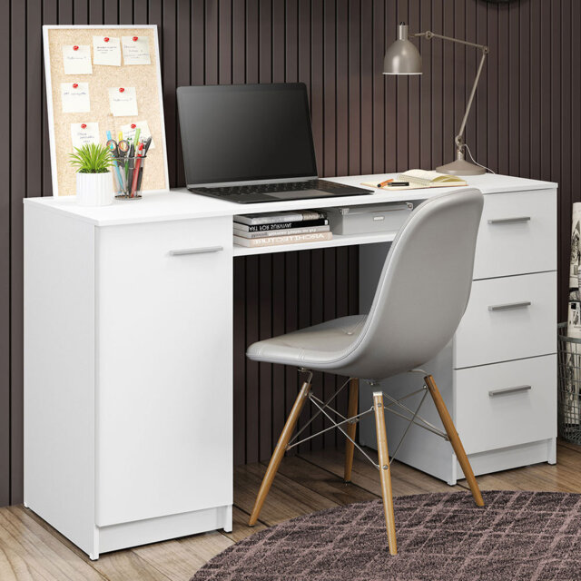 Athiya Computer Writing Desk with 3 Drawers, 1 Door and 1 Storage Shelf ...