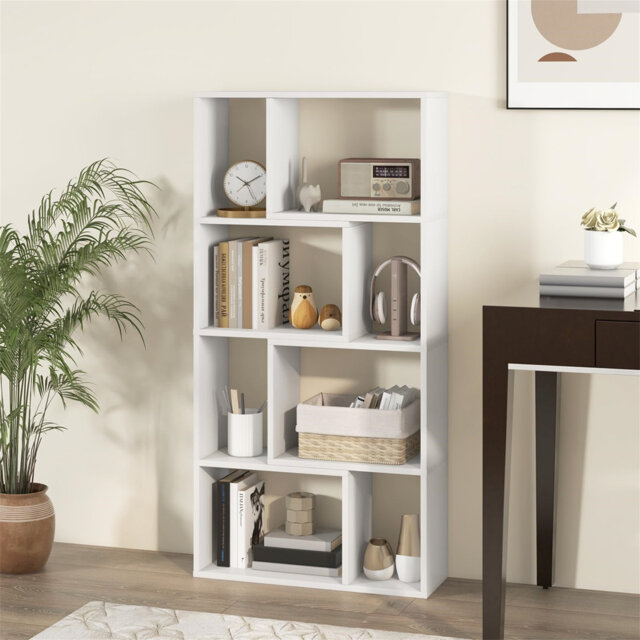8 Cube Geometric Bookshelf, Wooden Bookcase Storage Rack With Anti-Tip ...