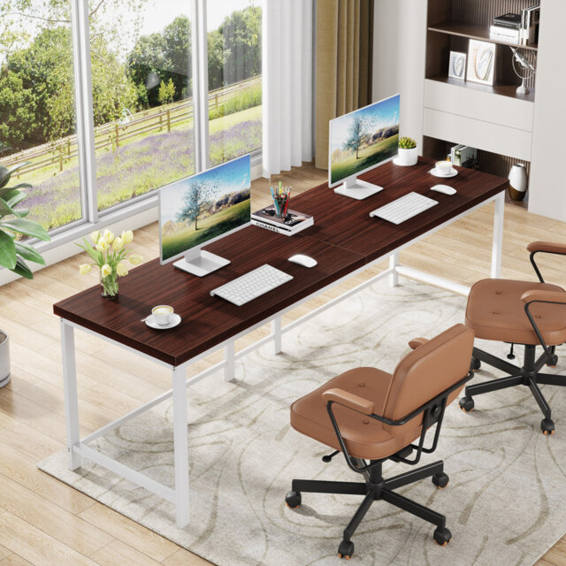 Jameah 200cm Double Computer Desk, Extra Long 2 Person Desk Workstation ...