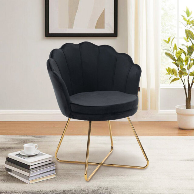 Round velvet armchair with petal backrest and gold metal legs modern ...