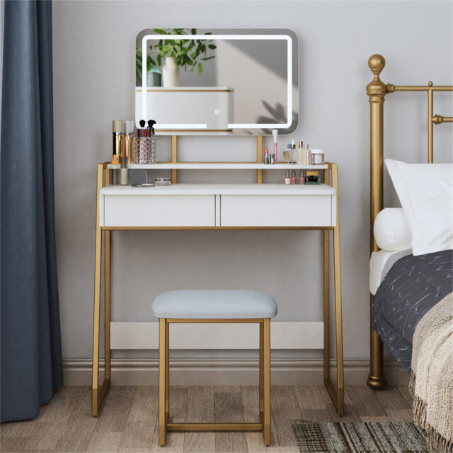Dressing Table With Mirror And Stool, Vanity Makeup Table Set With 3 ...