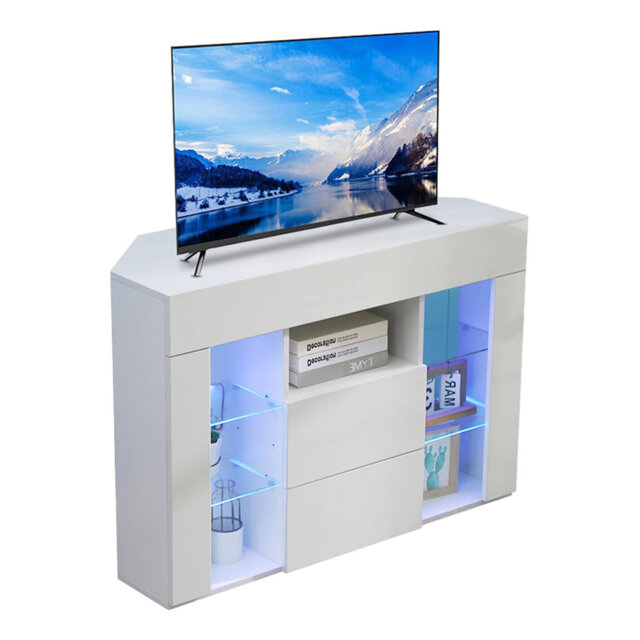 Corner TV Unit Entire Front High Gloss TV Stand Cabinet with RGB Lights ...
