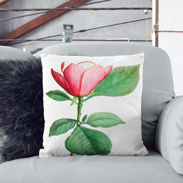 Japanese Pink Magnolia Flower by Pierre-Joseph Redoute Cushion with ...