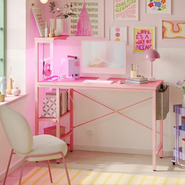 Corner Computer Desk With Power Socket Computer Desk With LED Light ...