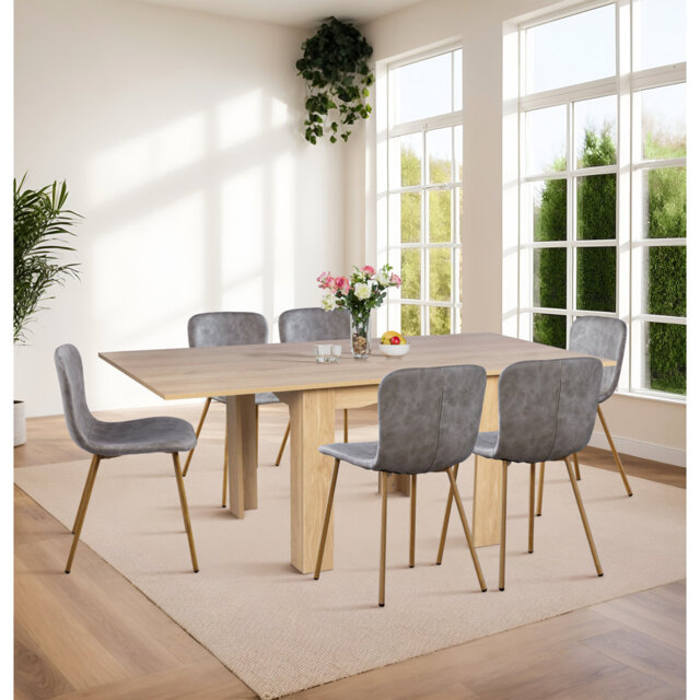 Newquay Oak Flip Top Extending Table With 6 Grey Leather Effect Chair ...