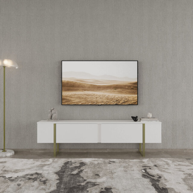 Breda 2-Door Metal Legged TV Stand – Stylish Atlantic Pine & Black ...