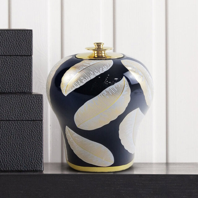 Elkin Handmade Ceramic Ginger Jar for Living Room, Blue with White ...