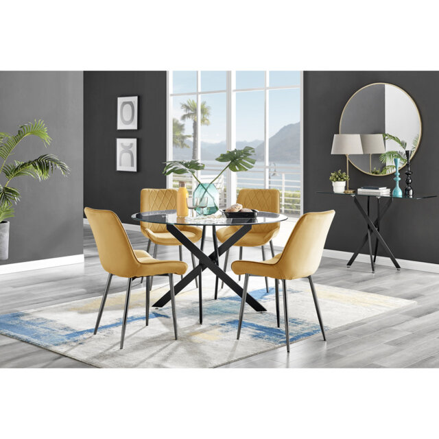 Tierra Modern Chrome Metal & Glass Round Dining Table Set with 4 Luxury ...