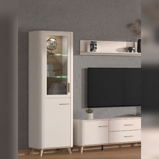 Kuri Display Cabinet Storage Shelves Unit 58cm Wide Tall Slim Shelf ...