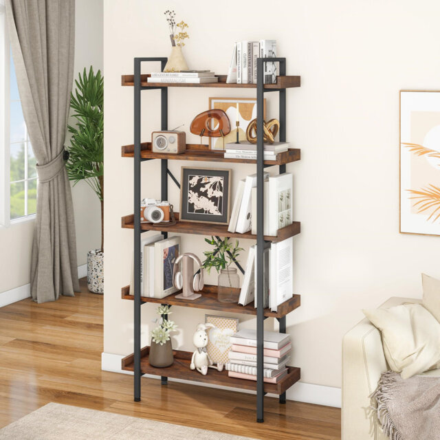 Bookshelf, 5 Shelves Industrial Bookcase Freestanding Shelves With ...
