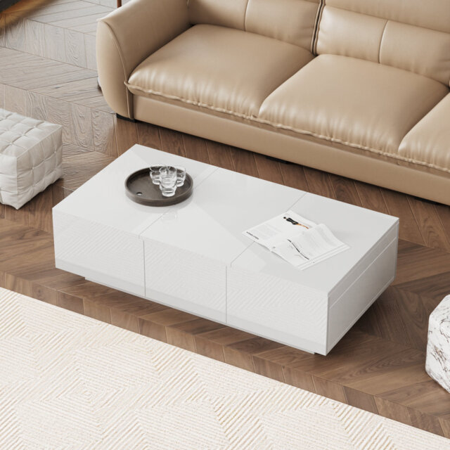 High Gloss Coffee Table With Push-Pull Storage And Double-Sided Drawers ...