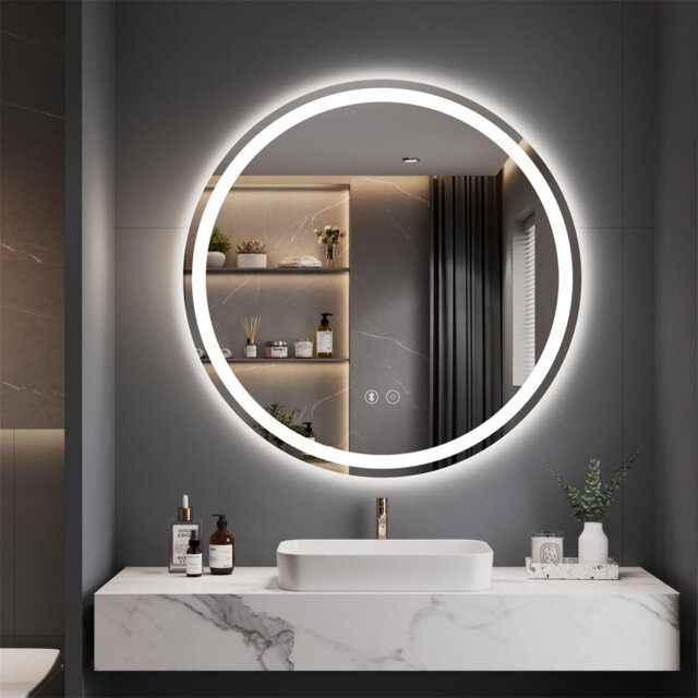 Bluetooth Round LED Bathroom Mirror, Illuminated Backlit Wall Mount ...