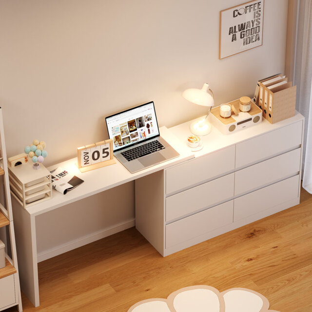 Hitow 6 Drawer Double Dresser with Deformable Workstation, Wood Dresser ...