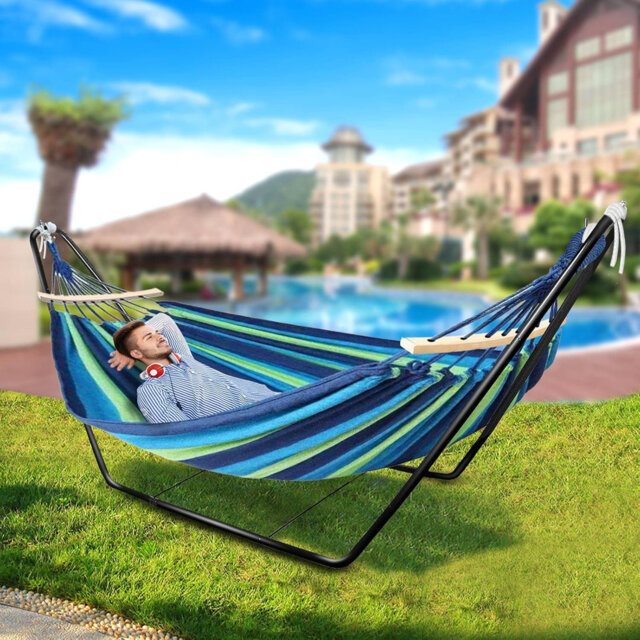 Hammock with Stand, Double Cotton Hammock with Spreader Bars ...