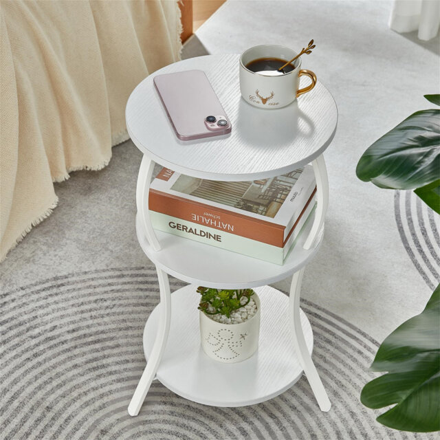 Vintage Small Round Side Table, 3-Tier Slim Waist Side Table With ...