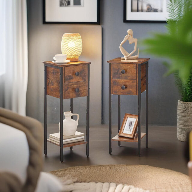 Wooden Bedside Tall Table Set with Drawers Side End Tables Bedroom ...