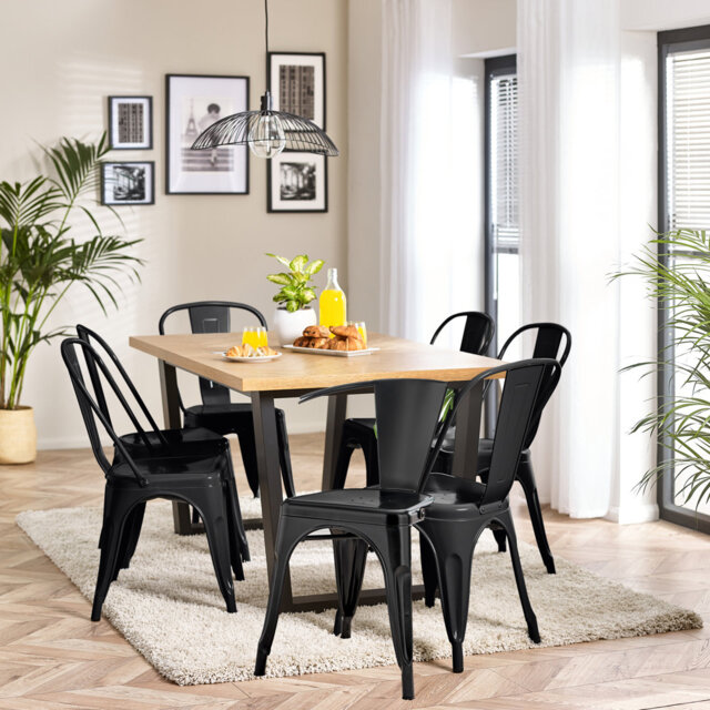 Mercee Solid Rubberwood Dining Table Set with 4 Dining Chairs ...
