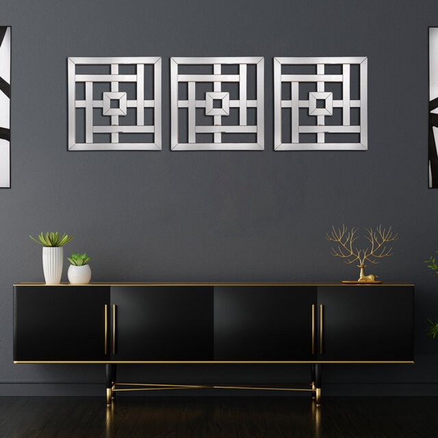 Geometric Mirrored Wall Art for Living Room, 40x40cm Modern Home Decor ...
