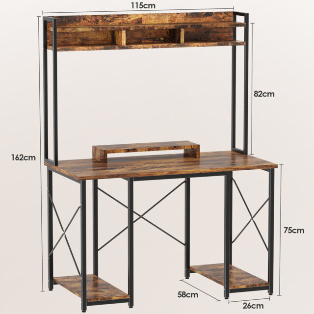 Didi 120cm W Rectangle Computer Desk with Hutch and Cabinet Home Office ...