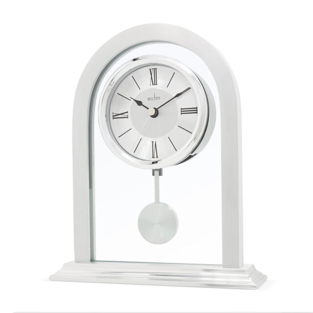 Acctim Colney Pendulum Mantel Clock Quartz Brushed Metal & Glass Energy ...
