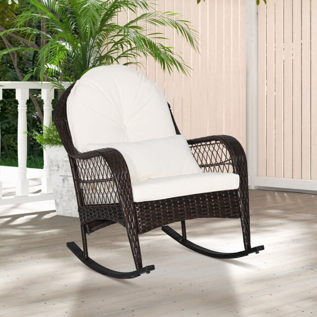 Outdoor Patio Rattan Chair Wicker Sturdy Rocking Armchair Garden ...
