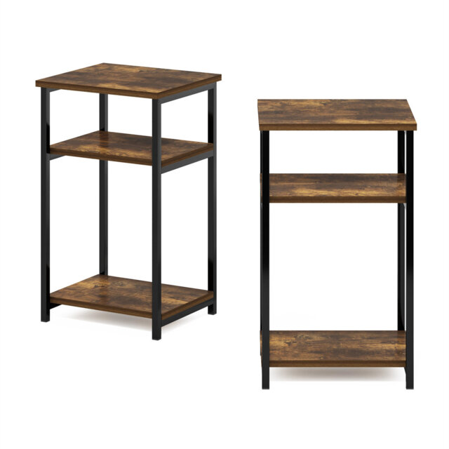 Aarshiya 2 Piece 3-Tier Industrial Metal Frame End Table with Storage ...