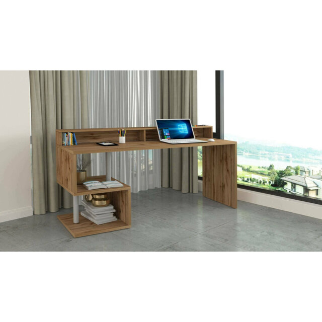 Desk Dcheddir, Linear desk with storage shelves,180x60h93 cm, Oak by ...