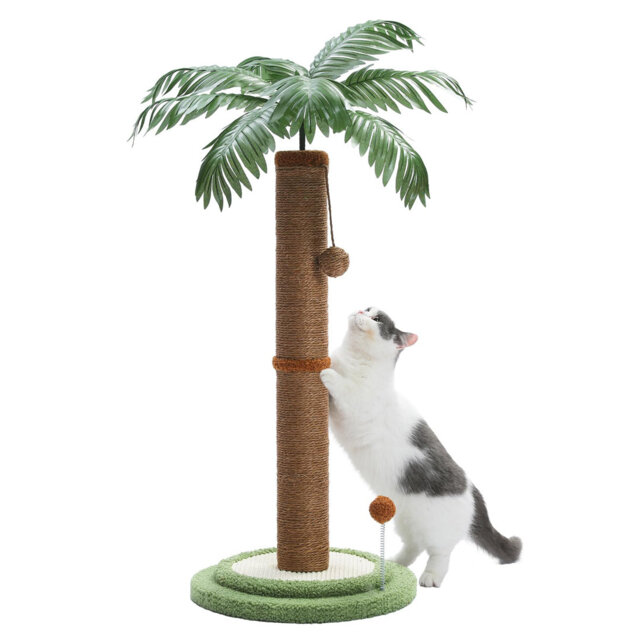 Coconut Palm Cat Scratching Post, 85cm Height with Interactive Balls ...