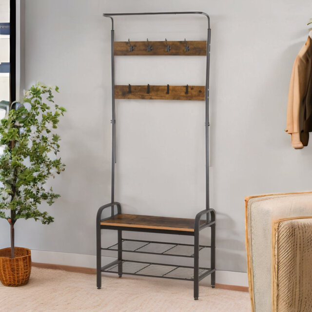 Ajamu Rustic Hall Tree 72cm Wide with Bench and Shoe Storage Entryway ...