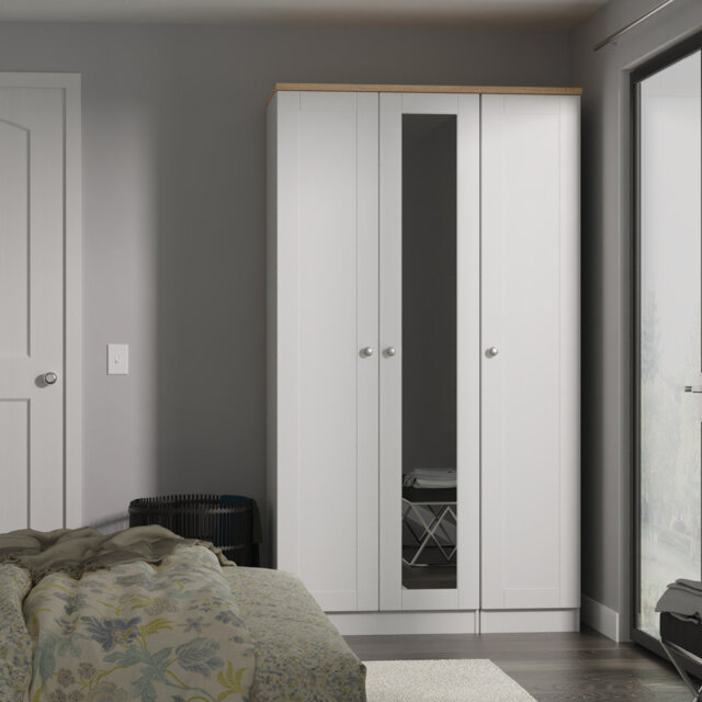 Ondrasek Tall Triple Mirror Wardrobe in White Ash & Bardolino Oak ...