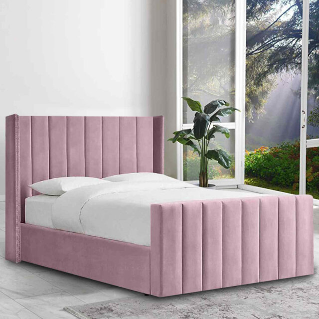 Luca Bed Double Plush Velvet Blue by Wayfair | ufurnish.com