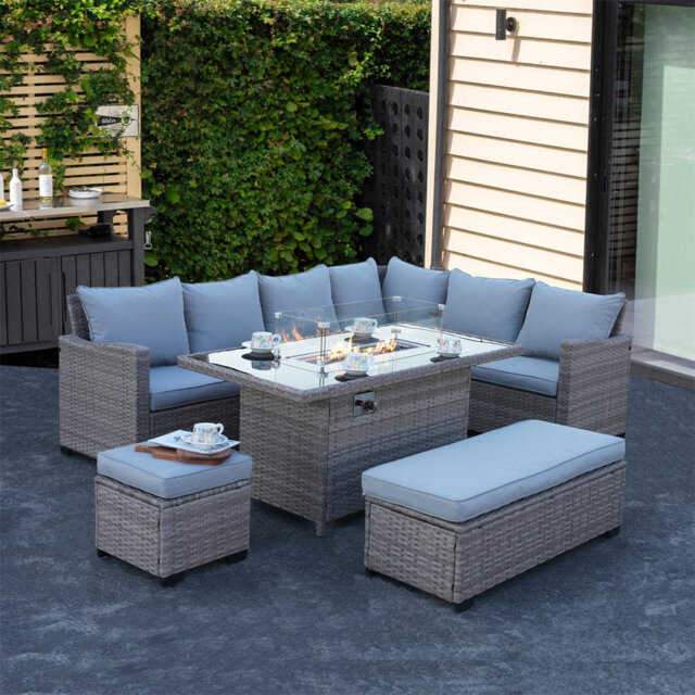 Right Facing Corner 9 Seater Fire Pit Set With Bench And Stool ...