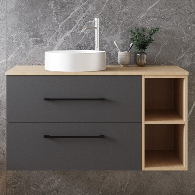 1000mm Bathroom Vanity Unit with Basin 2 Soft-close Drawers Wall Hung ...
